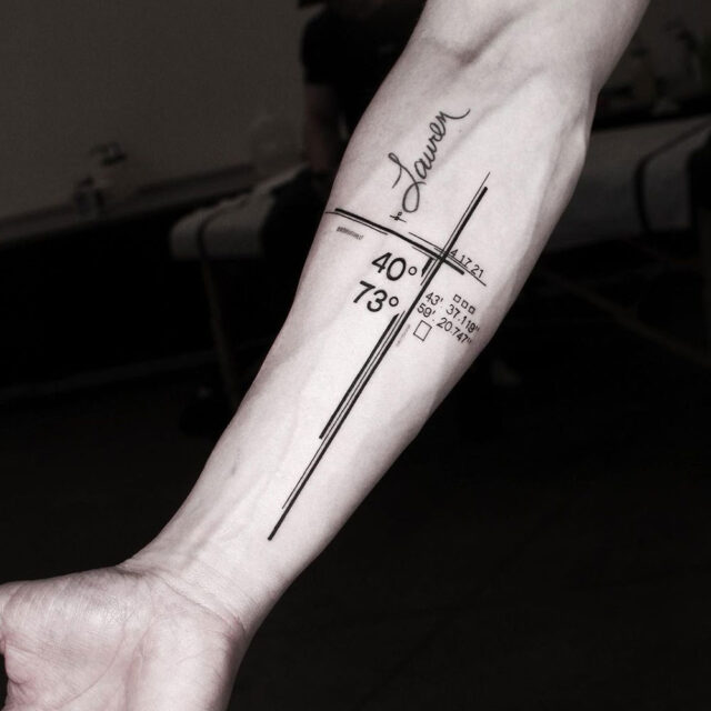 Coordinates Single Line Tattoo