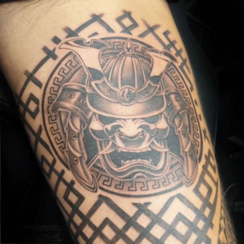 Samurai Mask Chest Tattoo