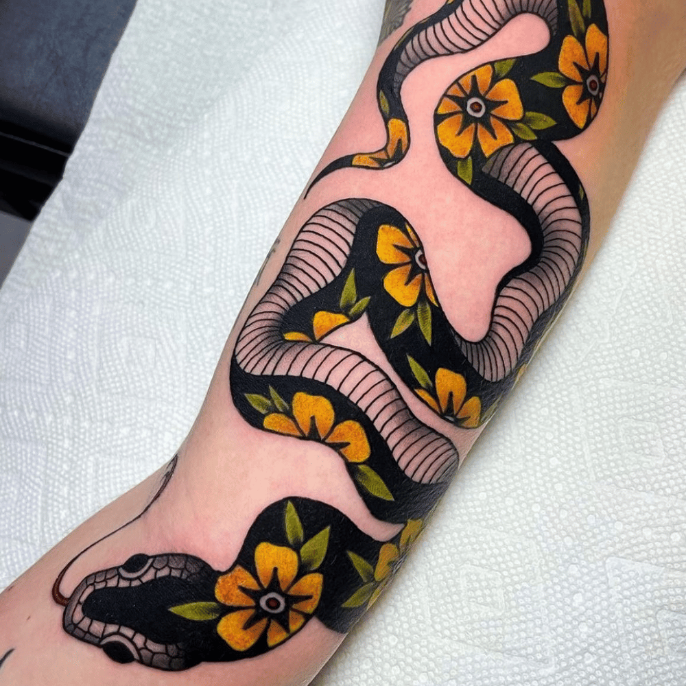 American Traditional Snake Tattoos