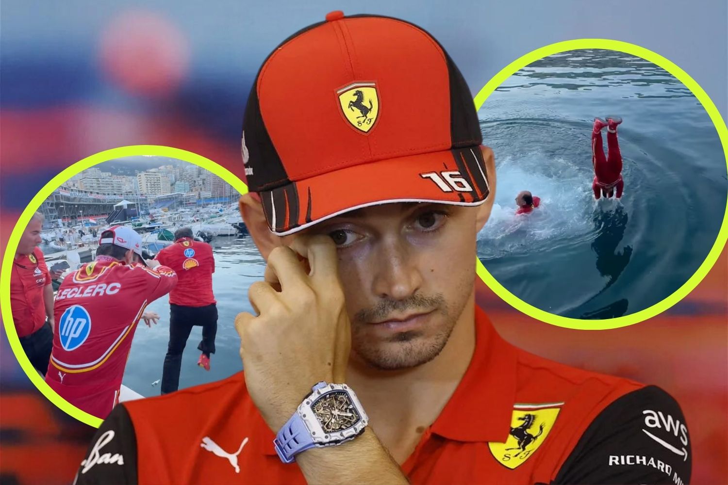 Ferrari Driver Charles Leclerc Dives Headfirst Into Monaco S Port
